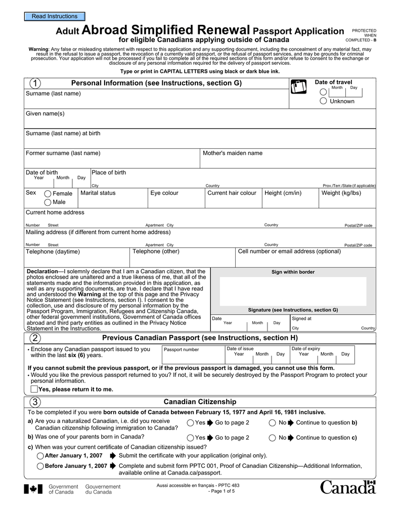 Canadian Passport Renewal Form Pptc 482 - PassportApplicationForm.net Canadian Passport Renewal Form Pptc 482 - PassportApplicationForm.net